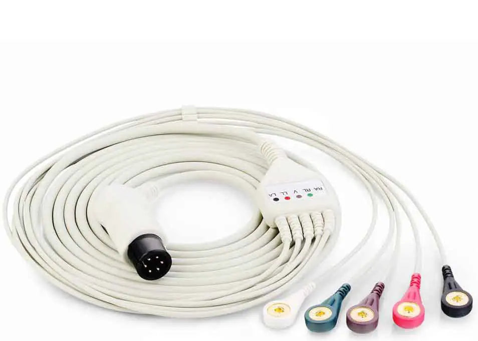 EDAN 01.57.471096-11 ECG Cable, 5-Lead Snap, Defib, AHA, 3.5m, Reusable ...